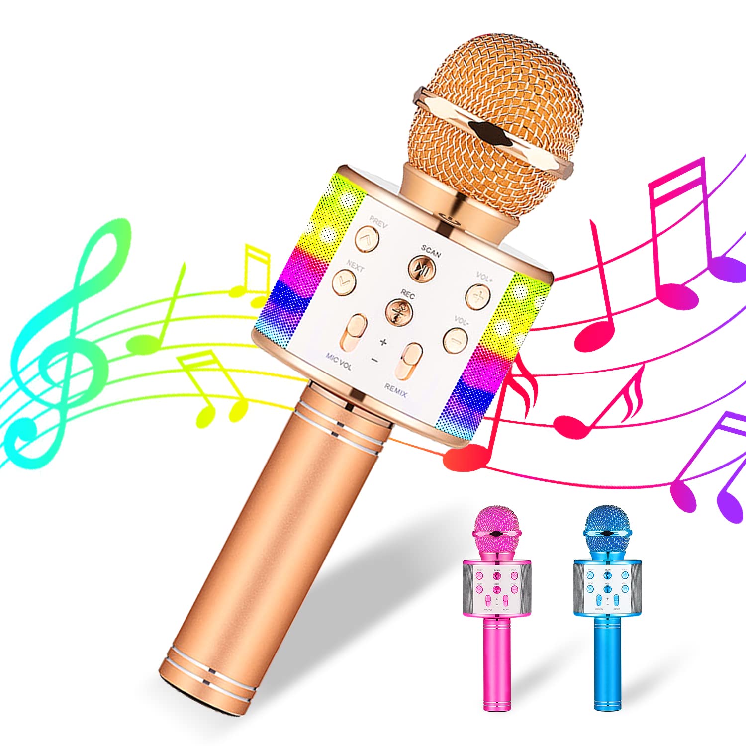 SJPRO 4 in 1 Portable Karaoke Microphone for Kids, Handheld Home Party Microphone with Magic Voice, Best Birthday for Kids, Suitable Android/iPhone PC and All Smartphone(Rose Gold)