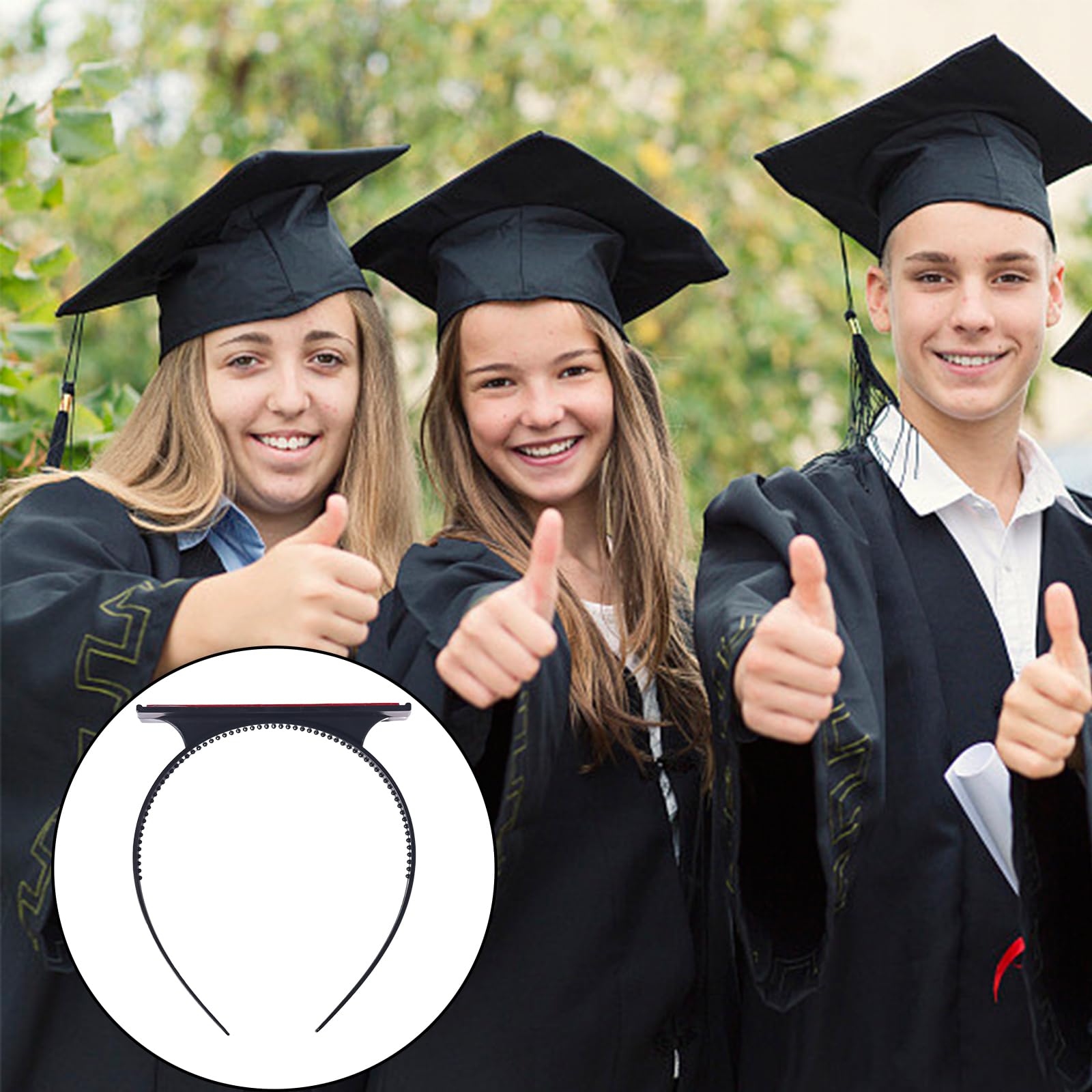 TIMMOKO Graduation Cap Headband Insert - Secure Fit and Hair-Friendly Cap Upgrade in Black