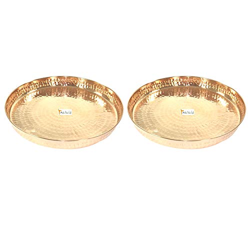 Prisha India Craft 100% Pure Copper Dinner Plate - DIAMETER 12 INCH- Traditional Kitchen Special Thali Plate For Home Decorative Restaurant Ware Hotel - CHRISTMAS GIFTS