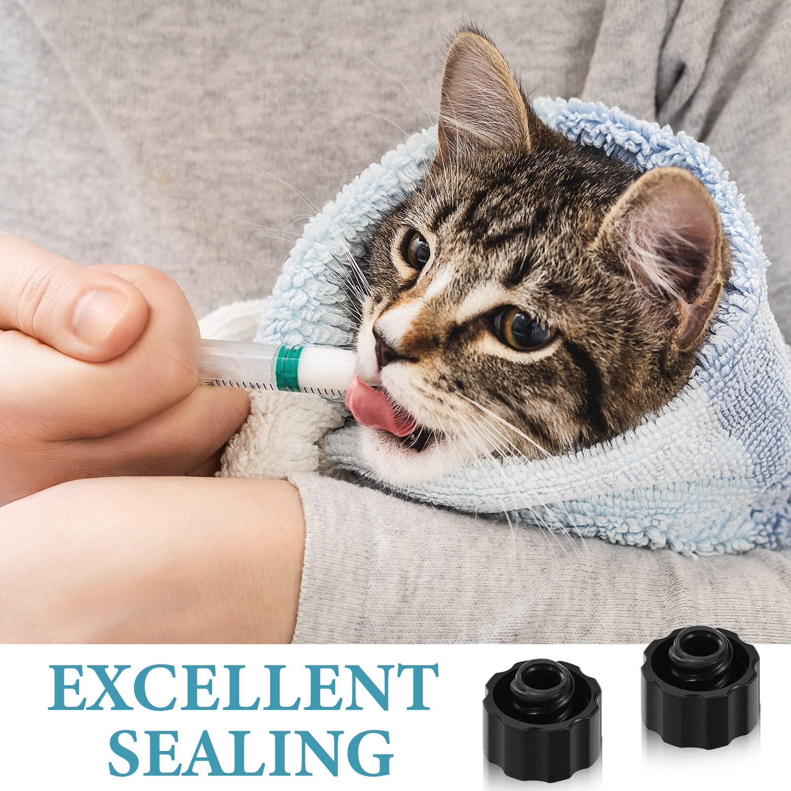 Yinkin 100 Pcs Syringe Tip Caps No Needle Connector Feeding Tube Supplies for Lab Dispensing Feeding, Black