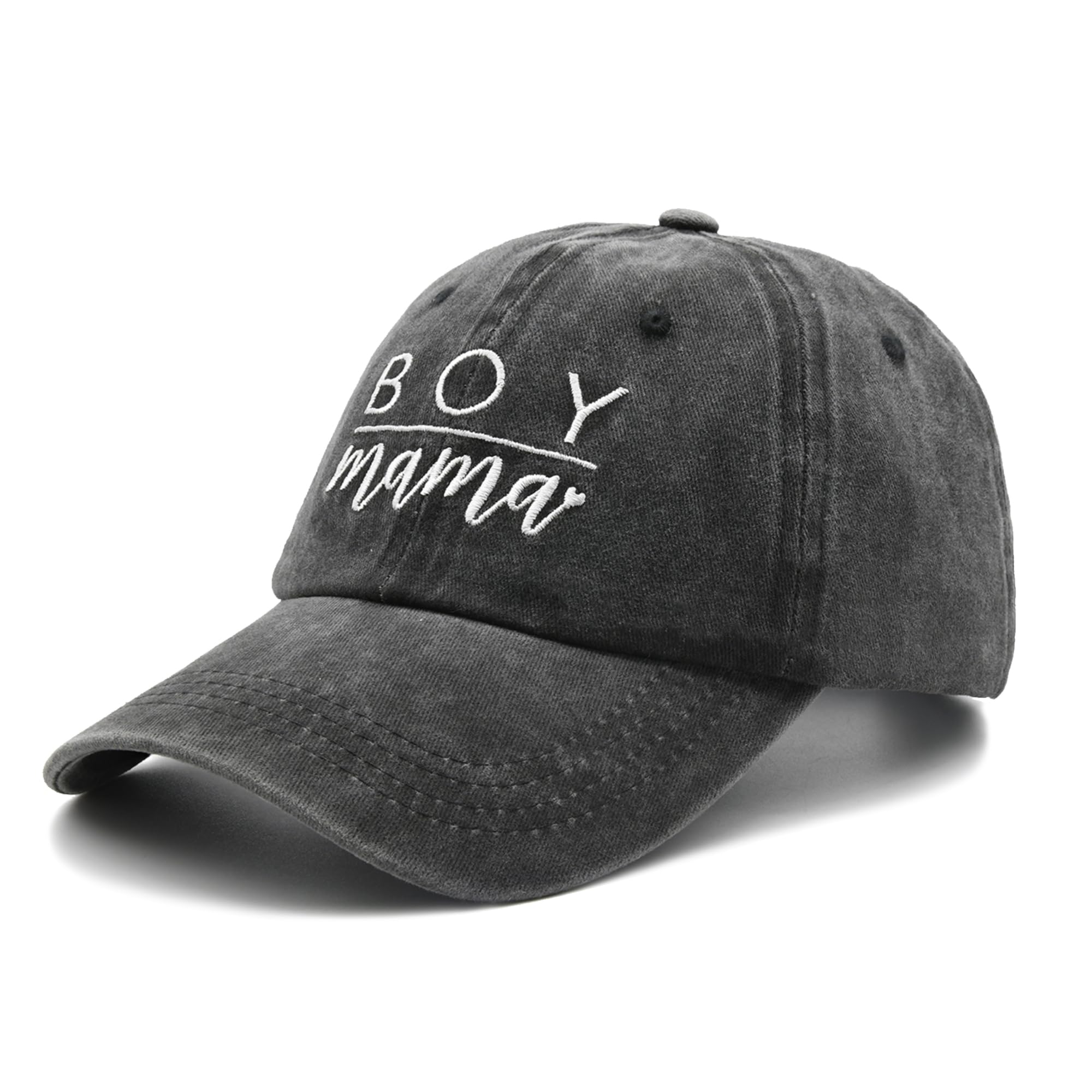 NVJUI JUFOPL Embroidered Boy Mama Hat, Mom Baseball Cap­ for Women Distressed Adjustable Washed Dad Hats Black
