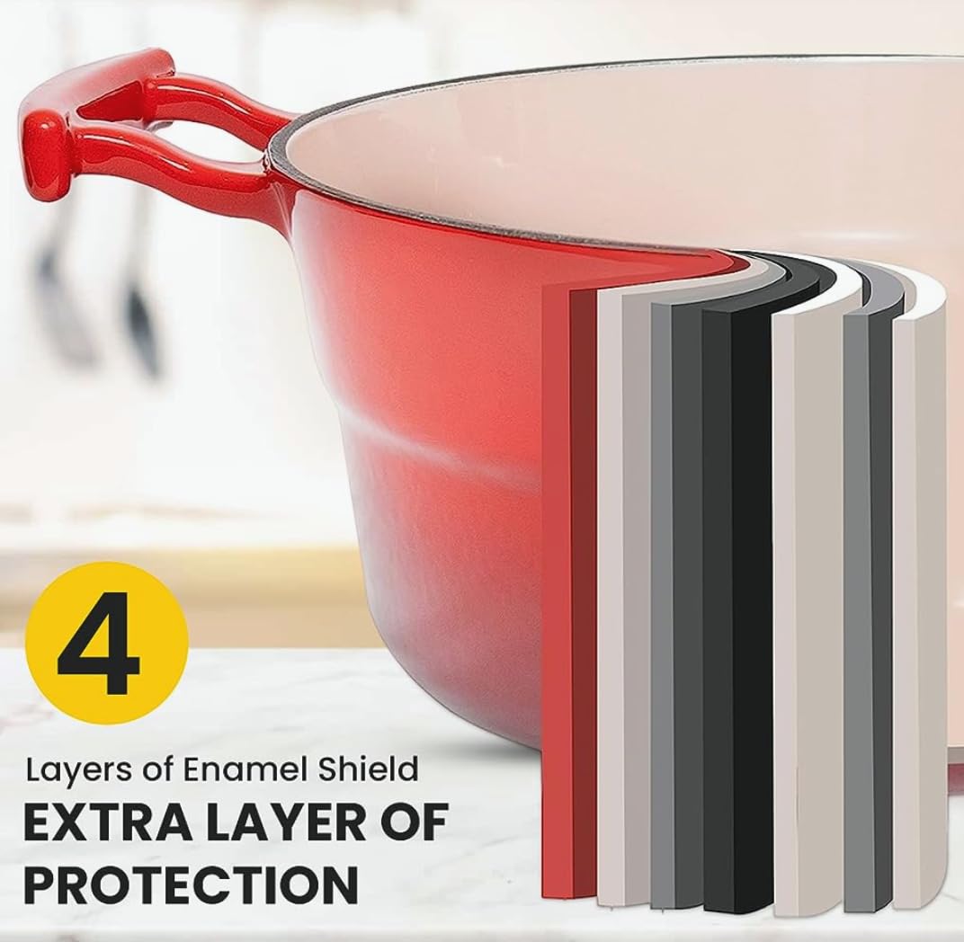 Skyriper 6 Quart Dutch Oven Pot with Lid Non-Stick Enameled Cast Iron Dutch Oven for Bread Baking, Roasting & Braising, Deep Round Heavy-duty Casserole Dish, Compatible with all Cooktops & Ovens, Red