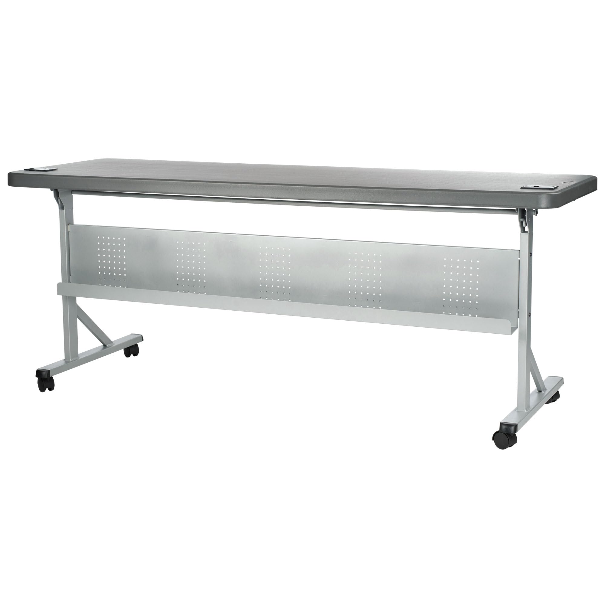 National Public Seating 24 x 72 Inch Flip N Store Blow-Molded Plastic Flipper Training Table with 4 Caster Wheels and 2 Grommet Holes, Charcoal Slate