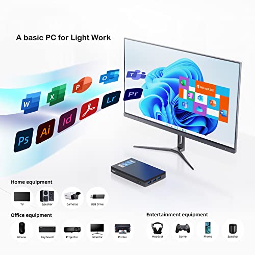 MeLE Quieter2D Fanless Mini PC Windows 11 Home Celeron N4000 4GB RAM 128GB Support Windows 10 11 Linux Ubuntu Dual 4K HDMI Display Portable Small Desktop Computer for IoT Business Home Office