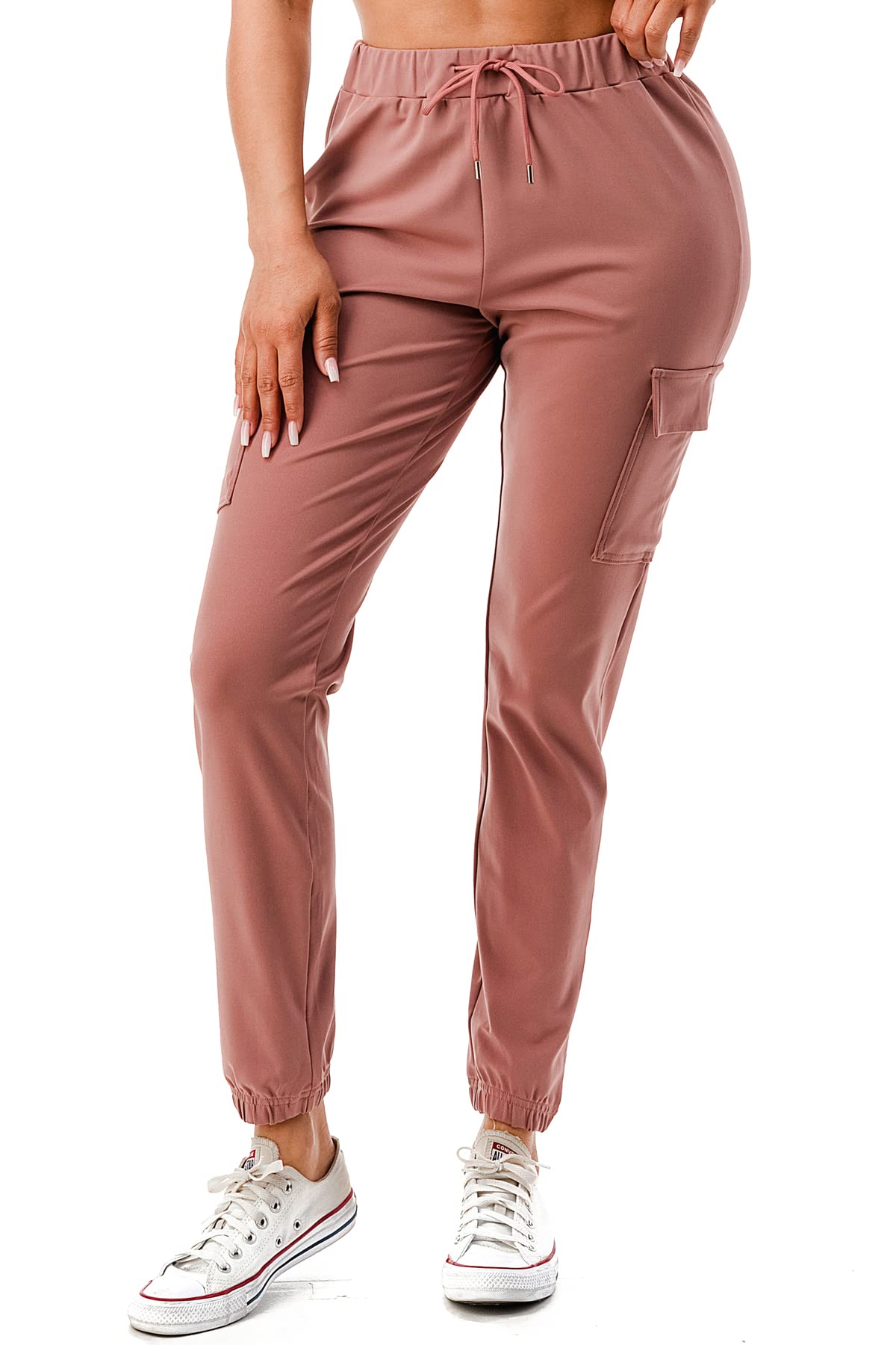 Petalroz Women's Cargo Joggers Drawstring Hiking Pants for Women Outdoor Casual Athletic Workout with Pockets,Mauve,Large