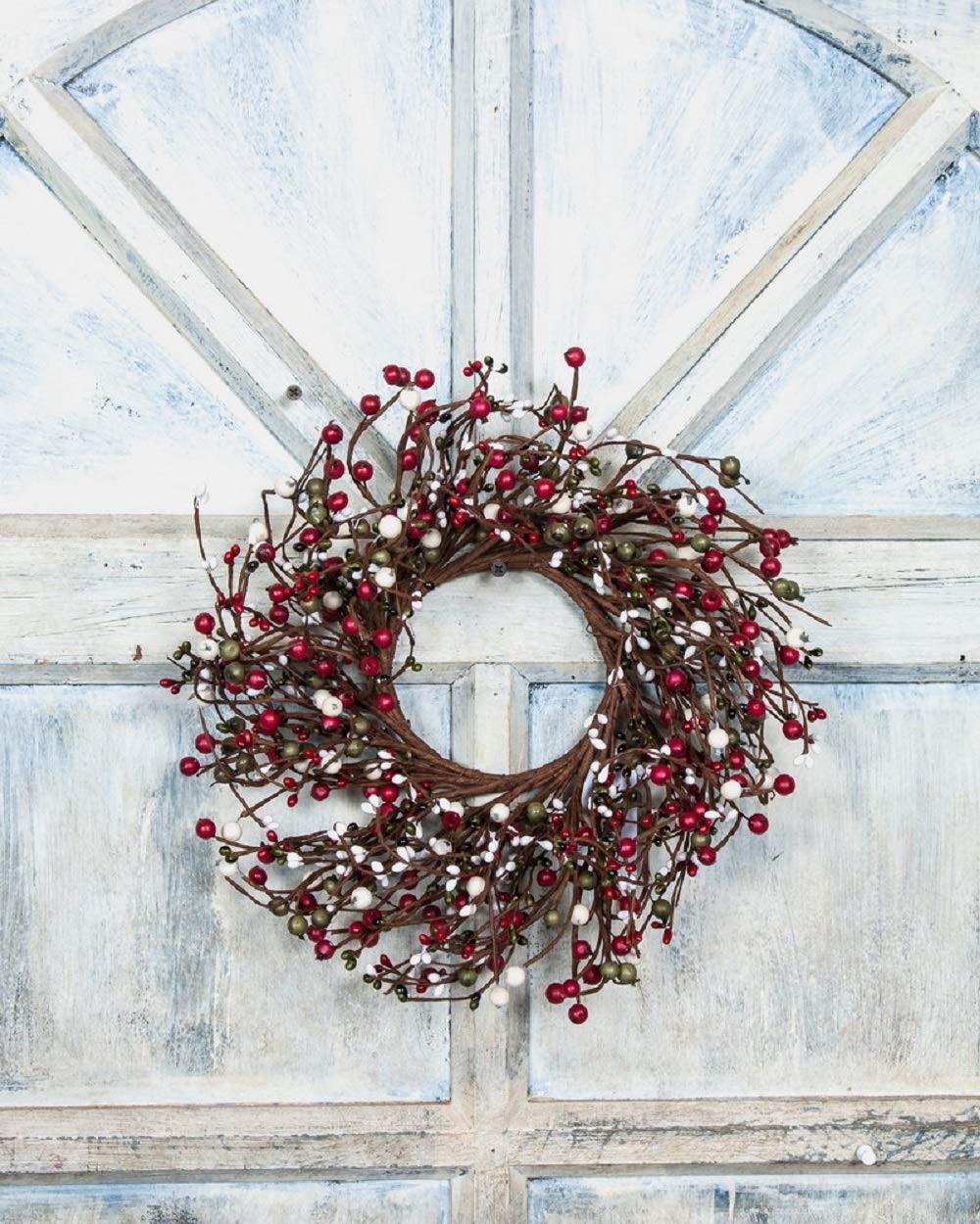 MerdCraft Pip Berry Combo Wreath 13" RED, White, Green - Great for Year Round Deorating