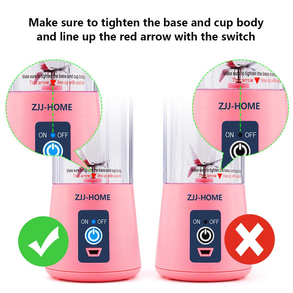 Portable Blender,Zjj-Home Smoothie Blender-Six Blades in 3D, Mini Travel Personal Blender with USB Rechargeable Batteries,Detachable Cup ,USB Juicer Cup 380ml (FDA BPA free) (pink)
