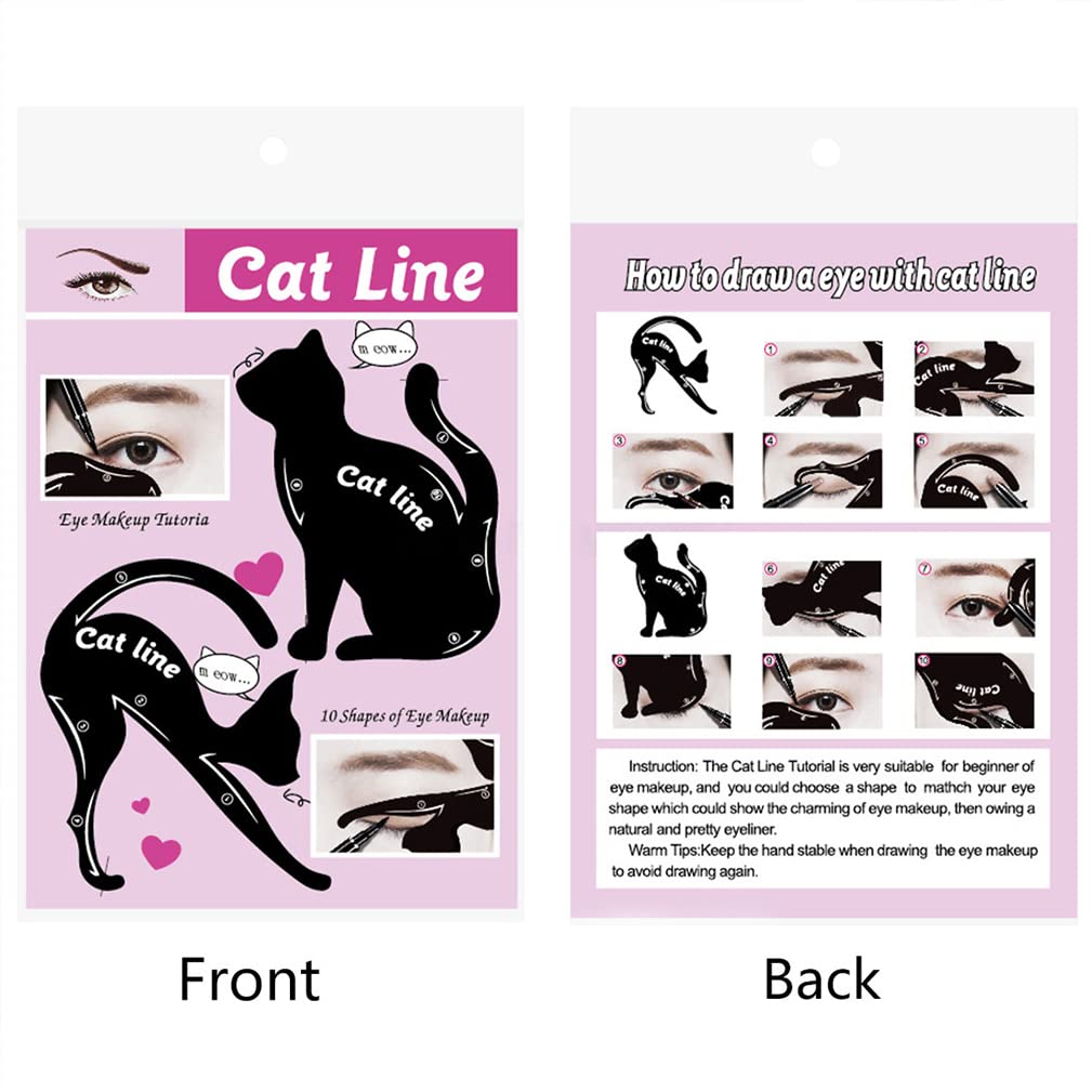 YLOIJO 8Pcs Cat Eyeliner Stencils, 4 Sets 2 in 1 Cat Shape Eyeliner Template Stencil, Matte PVC Material Smoky Eyeshadow Applicators Guide Template Tool Quick Makeup Stencil