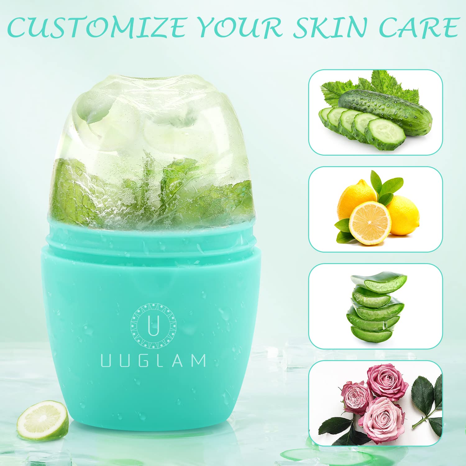 UUGLAM Ice Roller for Face and Eye Facial Ice Mold Skin Care Tools Silicone Face Roller Massager for Brighten Skin Puffiness Relief(Aqua)