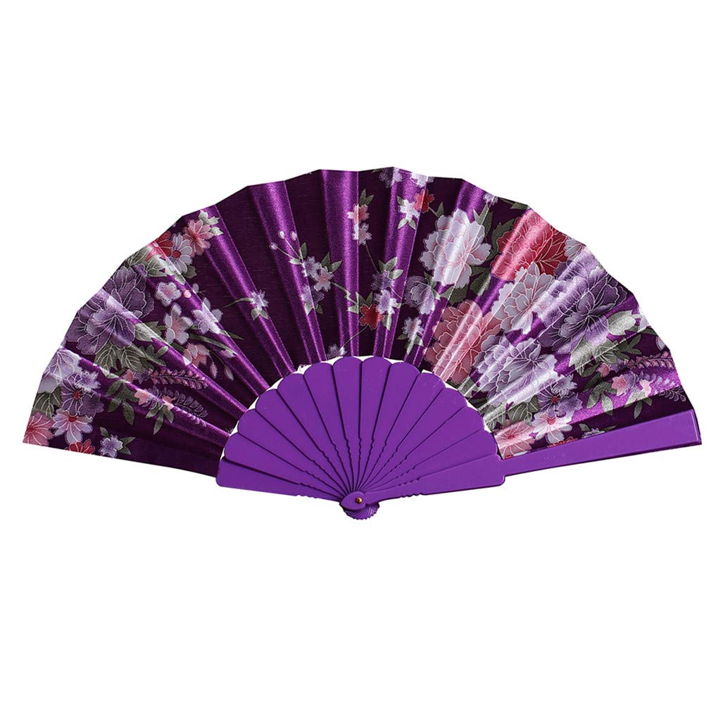 Party Dance Lace Fan Wedding Silk Hand Held Folding Flower Fans Window Fans with Exhaust And Intake (Purple, One Size)