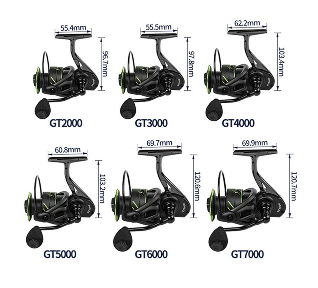 LLJPYX7L Fishing Reel Black, 5.0:1 Powerful Gear Ratio is More Durable and Suitable for novices. Left and Right Interchangeable for Ocean, Lake, River, Beach (Size : 2000)