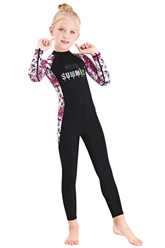Micosuza Kids Flower Printed One Piece Swimsuit Sun UV Protective Rash Guard Swimwear