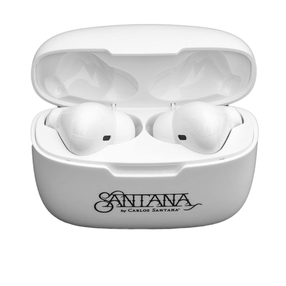 Mambo by Carlos Santana, True Wireless Earbuds Bluetooth Headphones with Charging Case, Bluetooth Earbuds with Voice Isolating Microphone, Deep Bass Stereo Headsets for Sports & Gaming, White