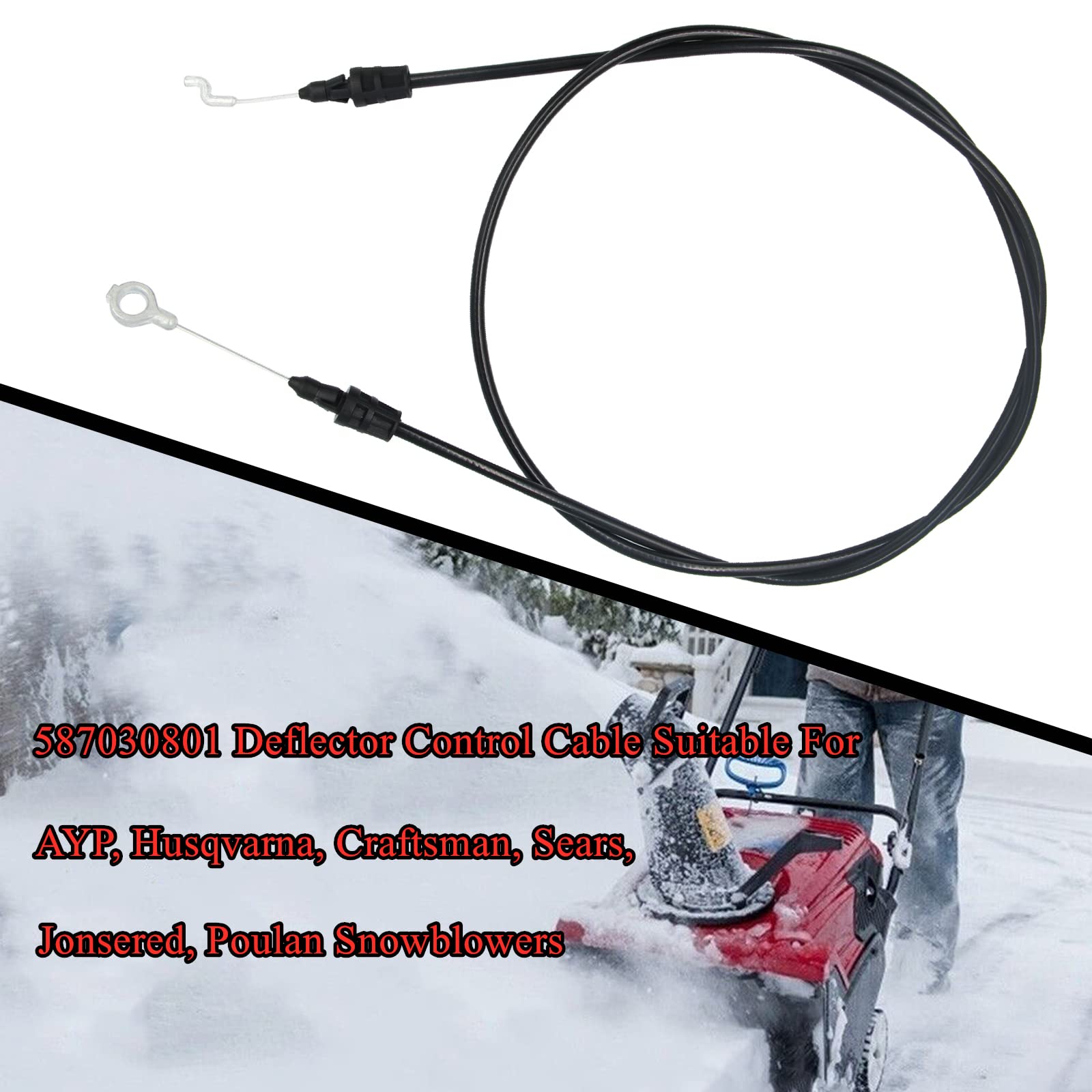 Wanotine 587030801 178674 Chute Deflector Control Cable Fits for AYP Husqvarna Craftsman Sears Jonsered Poulan Snowblowers 585271701 532420673