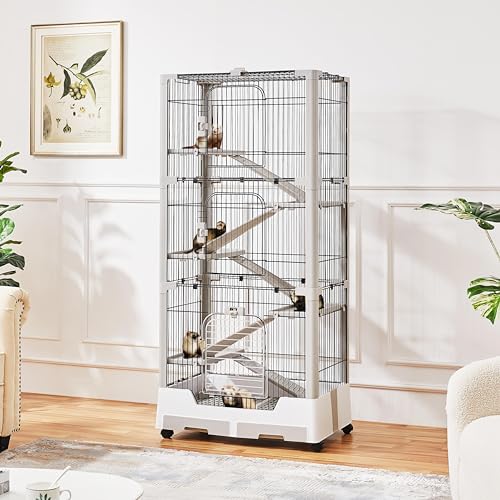 Yaheetech Rolling Small Animal Cage 6 Level Rabbit Cage with Open Top & Pull-Out Tray for Bunnies, Guinea Pigs, Ferrets and Chinchillas