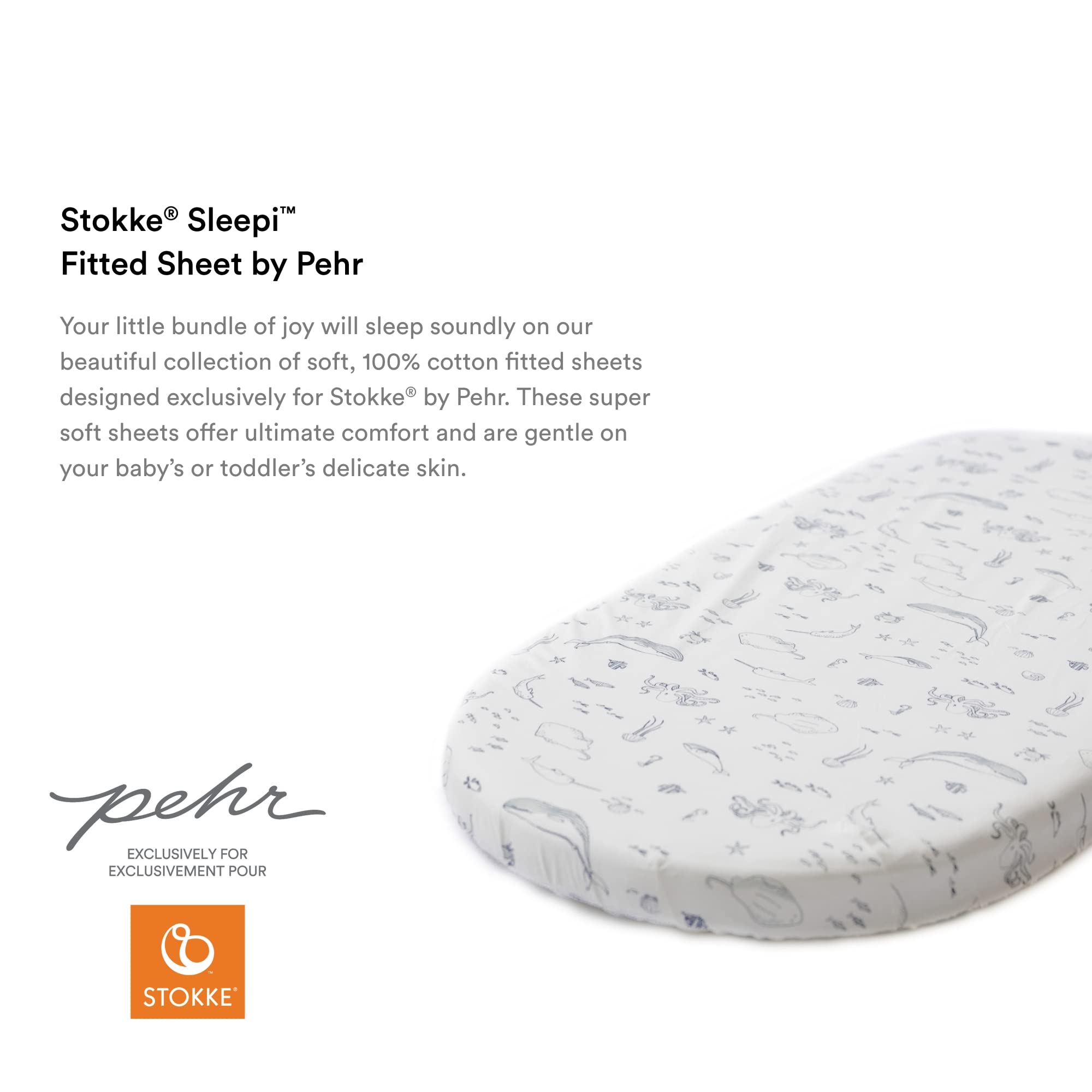 Stokke Sleepi Fitted Sheet by Pehr, Life Aquatic - Soft Sheets for Stokke Sleepi Crib/Bed - Available in Playful Patterns - 100% Cotton Percale