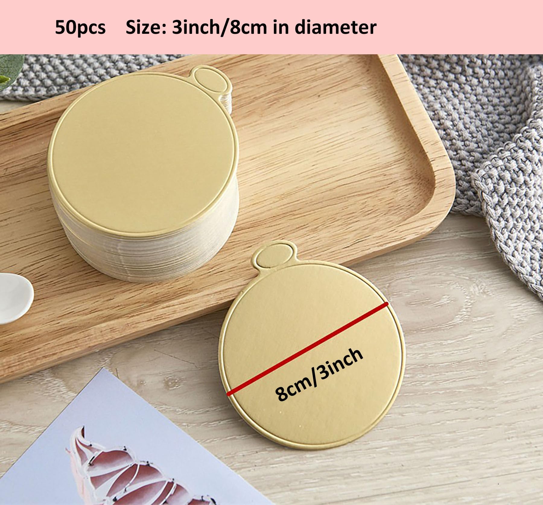 YYaaloa 3.15 Inch Mini Round Golden Cake Boards 50pcs Mousse Cupcake Base Paper Plates Circle Dessert Board (Gold 3inch 50pcs)