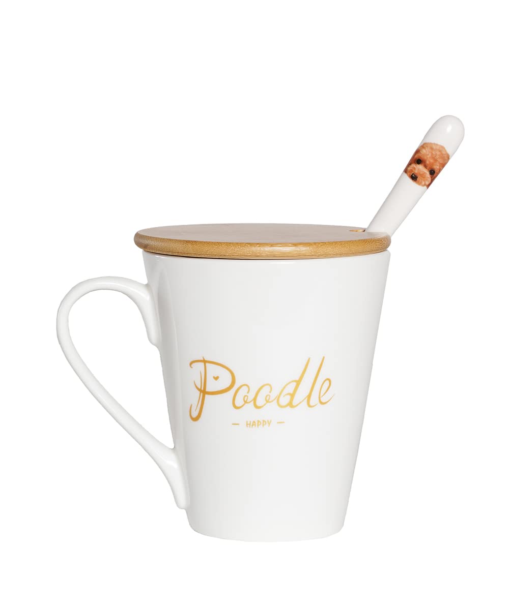 Pet Portrait Porcelain Water Cup w Lid & Spoon (Poodle(Red))