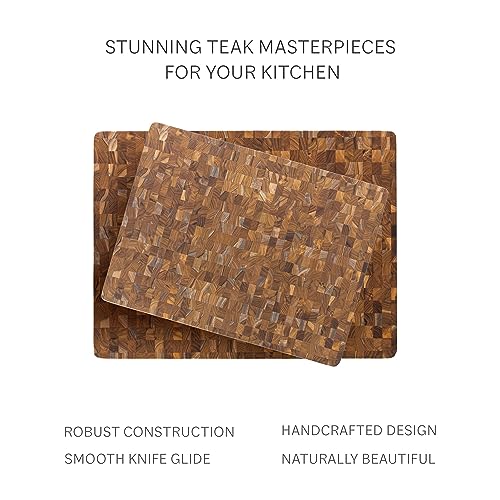Teakhaus Butcher Block Cutting Board - Medium Wooden Cutting Board - Teak End Grain Wood - Knife Friendly - FSC Certified