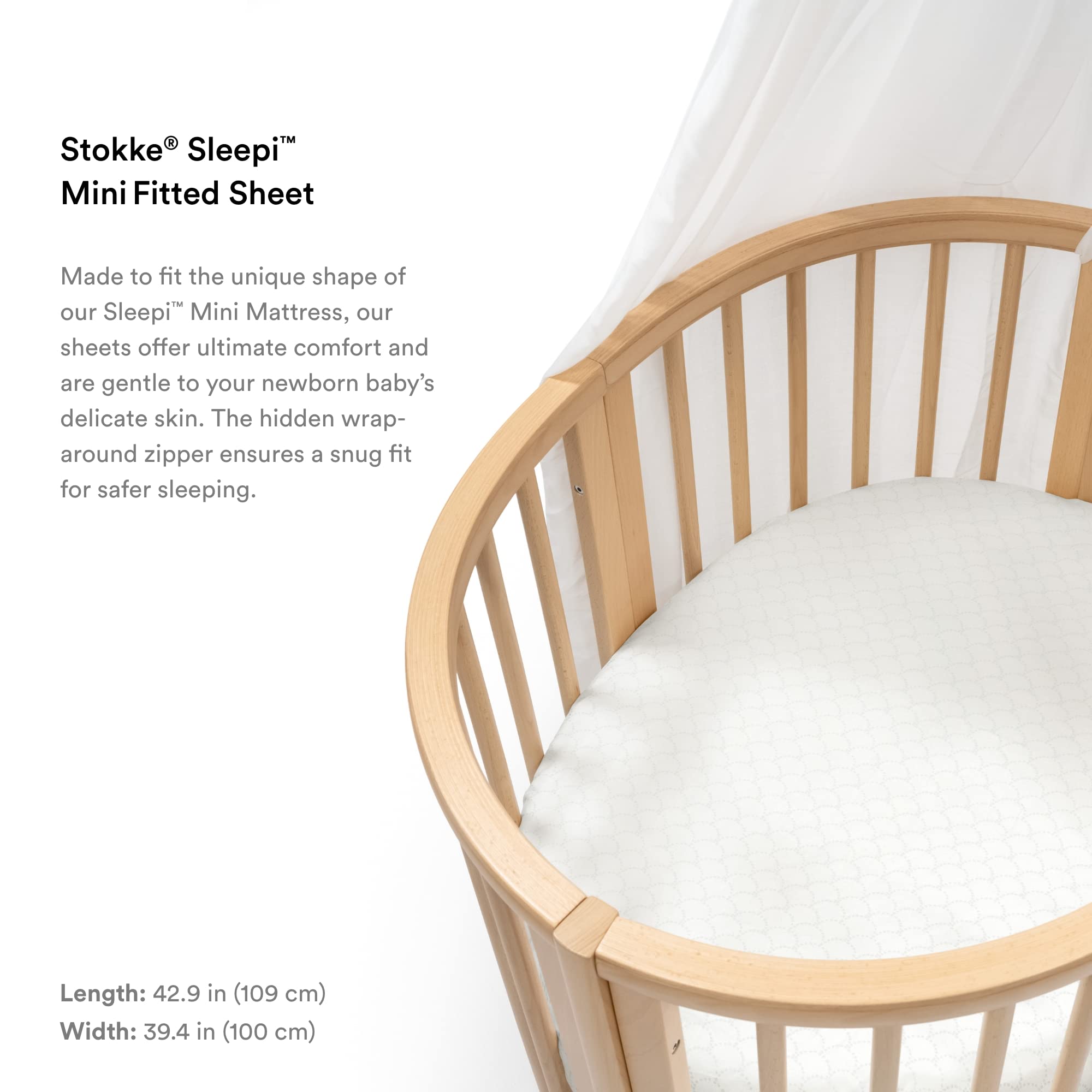 Stokke Sleepi Mini Fitted Sheet, Fans Grey - Soft Sheets for Sweet Dreams - Made for The Oval Sleepi Mini Mattress - Safe, Stylish & Washable - 100% Fine Cotton Percale