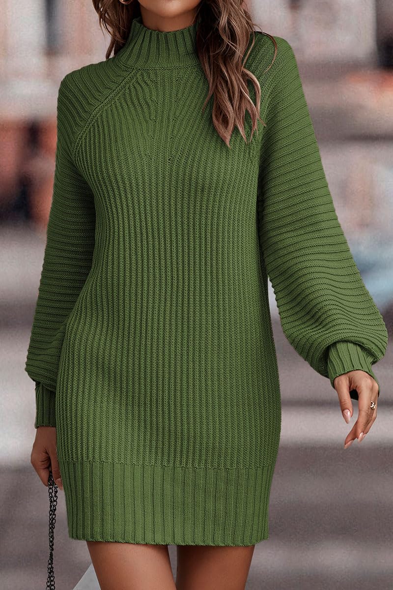 LILLUSORY Christmas Dress Womens Turtleneck Neck Long Sleeve Pullover Sweater Dress 2024 Winter Wedding Guest Dresses Army Green
