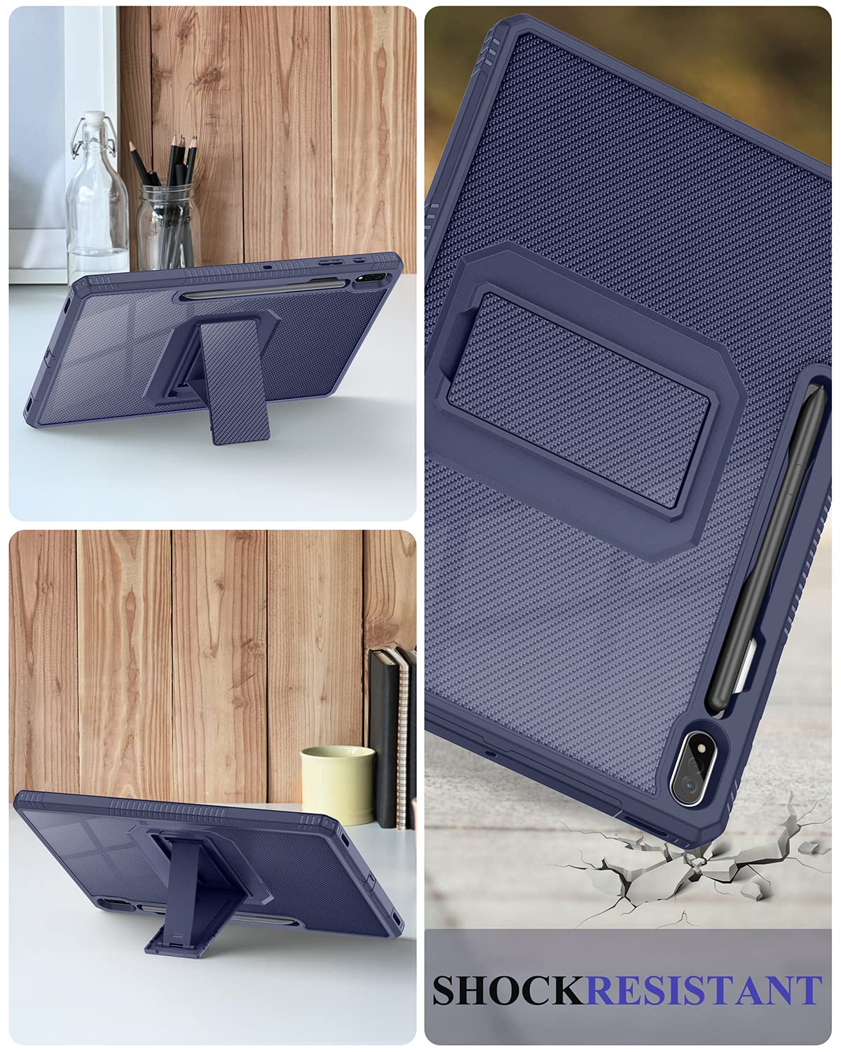 Supveco Case for Samsung Galaxy Tab S8 Plus 2022/ S7 FE 2021/ S7 Plus 2020 12.4 Inch, Full Body Protective Cover with Built-in Screen Protector & S Pen Holder, Rugged Heavy Duty Tablet Case, Dark Blue