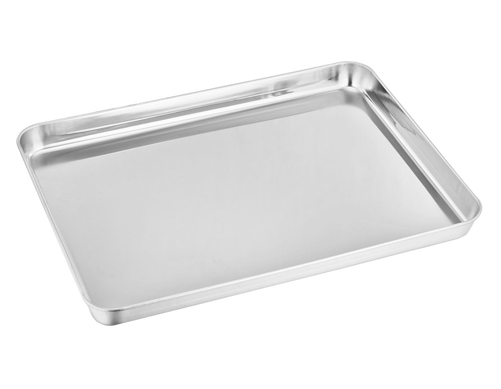 TeamFar Baking Sheet Set of 2, Baking Pans Tray Cookie Sheet Stainless Steel, Non Toxic & Healthy, Mirror Finish & Rust Free, Easy Clean & Dishwasher Safe