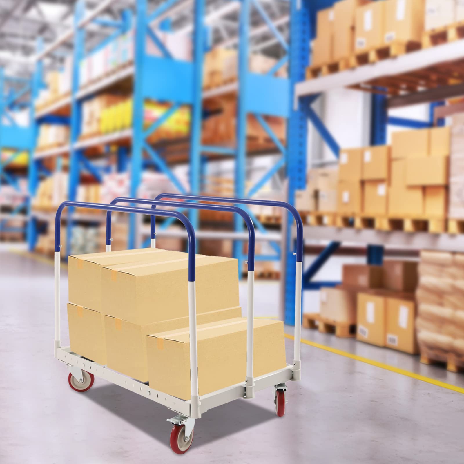 Steel Panel Truck 1000 lb Panel Cart Adjustable Heavy Duty Panel Truck, Heavy Duty Lumber Truck with Swivel Casters, with 3 Side Handrails