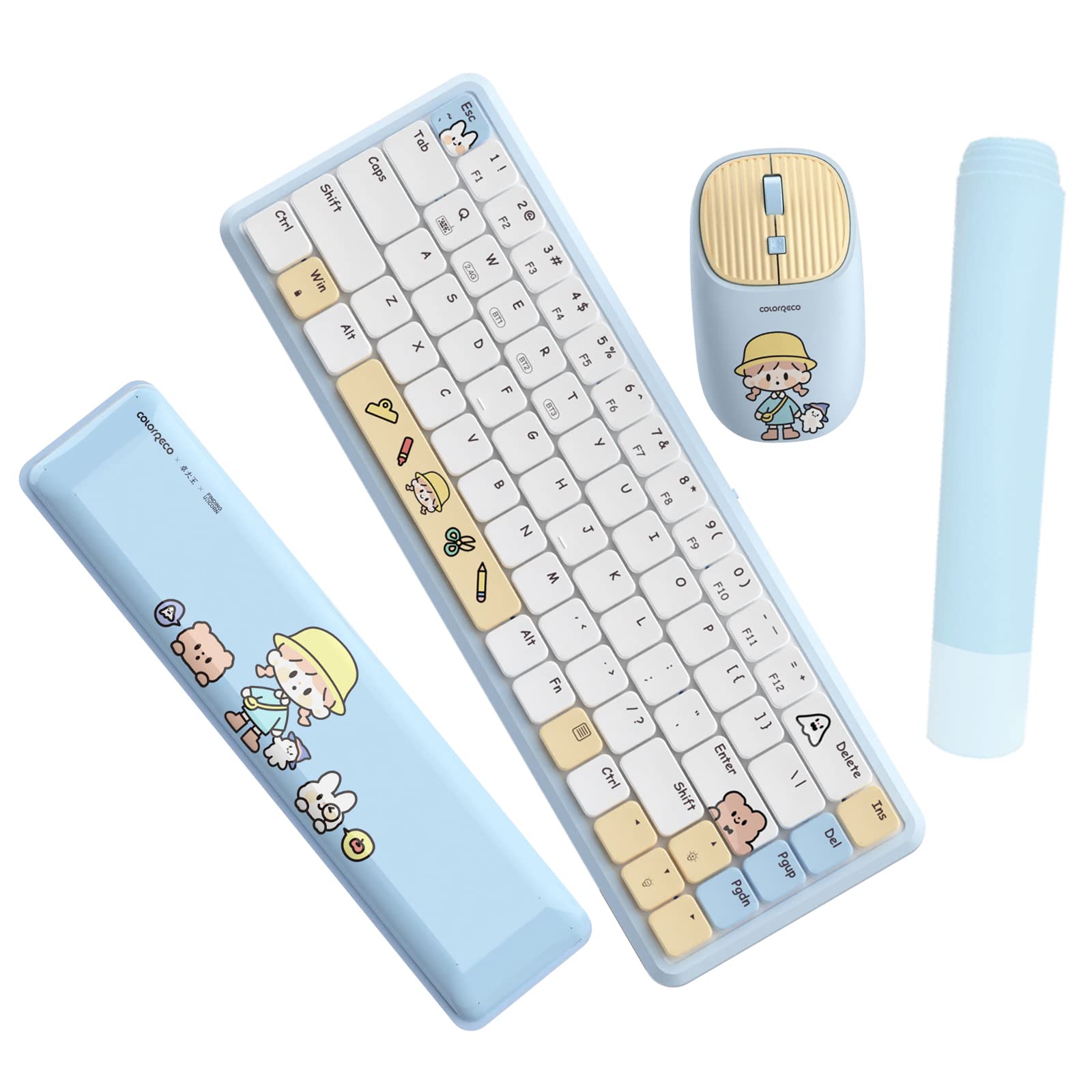 Ultra-Thin Wireless Keyboard and Mouse Combo, Compact 60% Mechanical Gaming Keyboard, Keyboard Palm Rest & Large Mouse Pad, 4 Level White Backlit Keyboard for Windows Mac Android iOS (Blue)