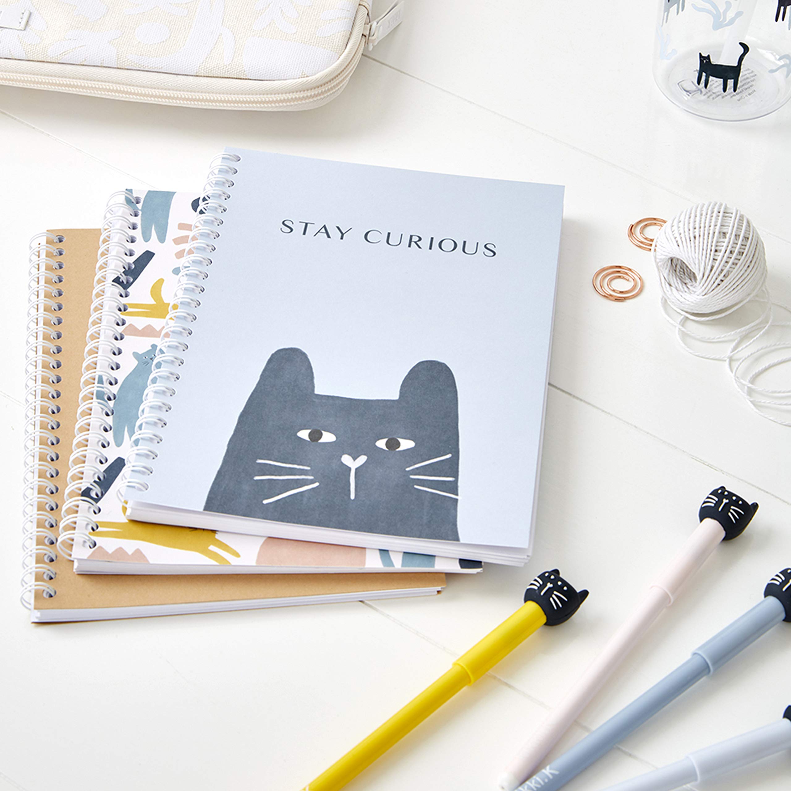 kikki.K Back to School Designer Collection - A5 Spiral Notebook 3Pk Cats Multi, Includes 120 Printed Lined Pages, Features Soft Paper Coverwire-O Binding, Measures 5.91" L x 8.27" W x 0.28" H