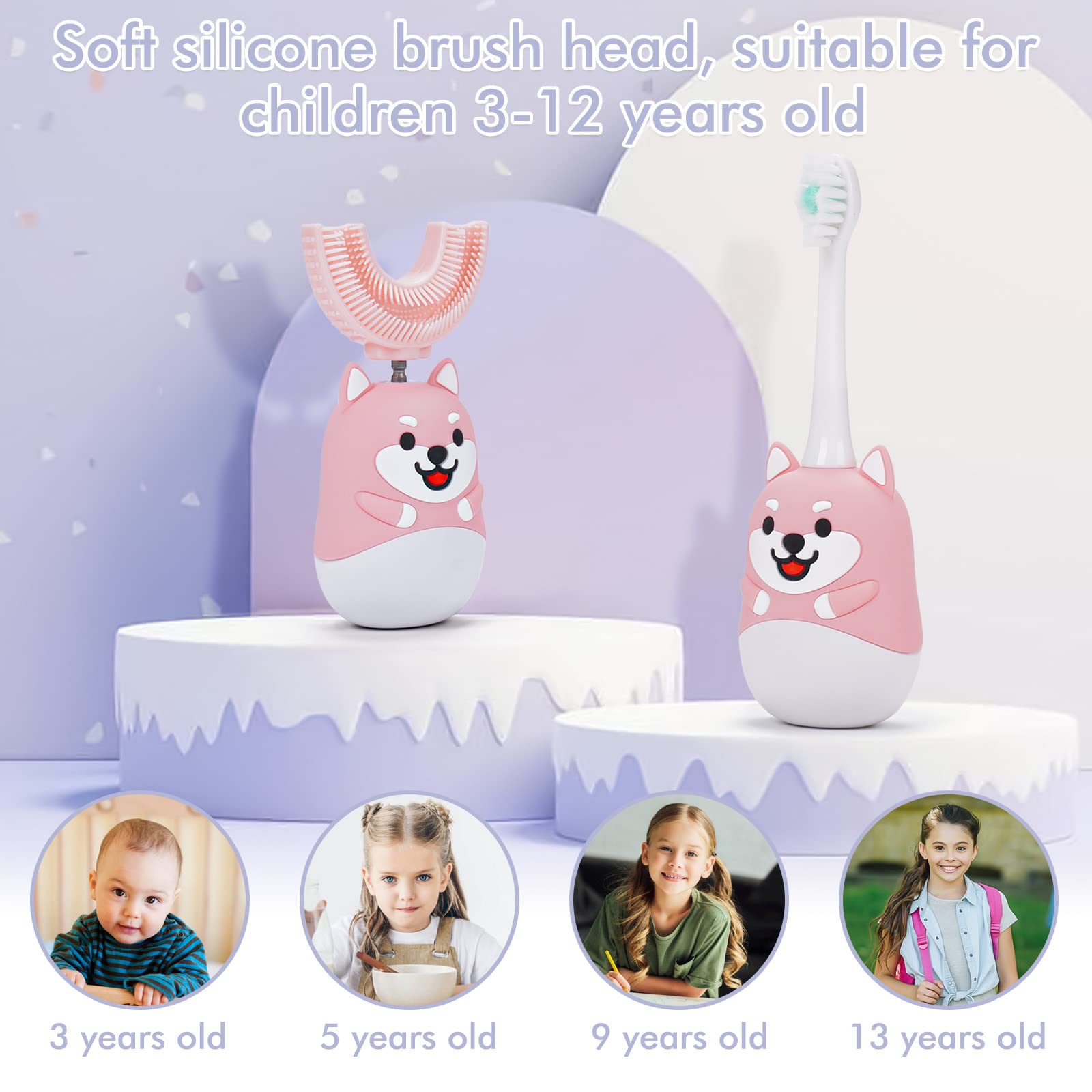 Tyiagle U Shaped Toothbrush for Kids 2-12 (dog2-6)