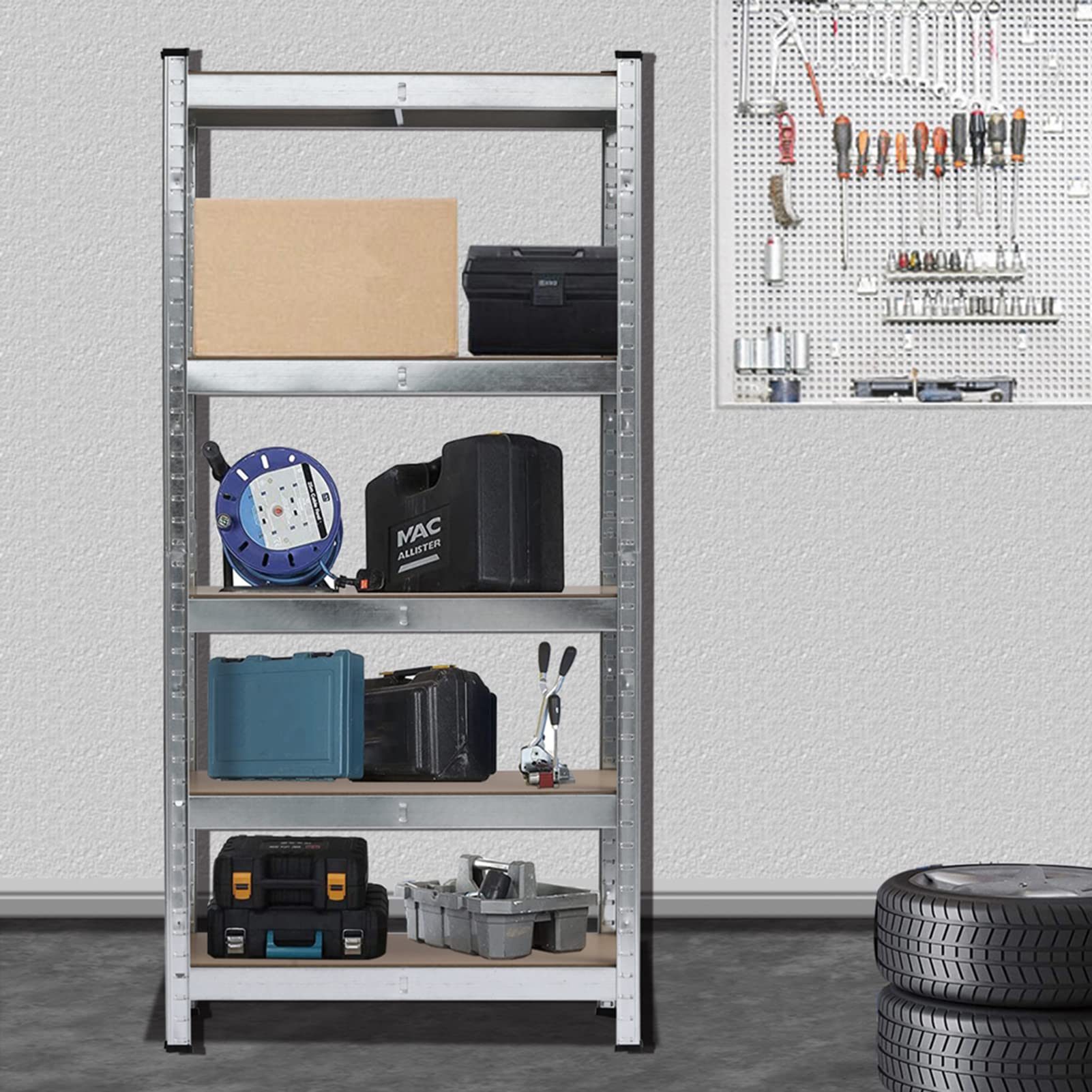 Ymlpre Storage Shelves Heavy Duty, 27.6" Wide Garage Shelving Unit for Storage, 5 Tier Adjustable Metal Rack Organization for Shed Warehouse Basement Pantry, 1650LBS, 5 Tier Black