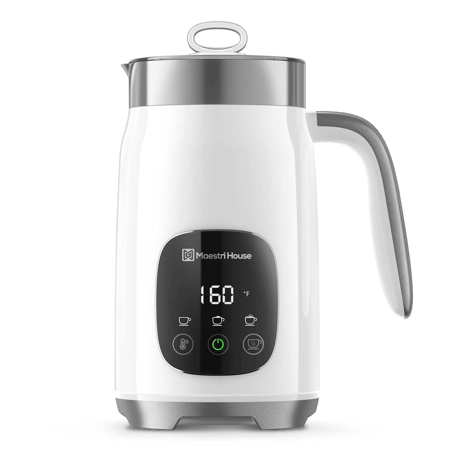 Maestri House Large Capacity Smart Adjustable Integrated Milk Frother with Temperature & Thickness Control for Lattes, Cappuccinos, and Mochas, White (Renewed)
