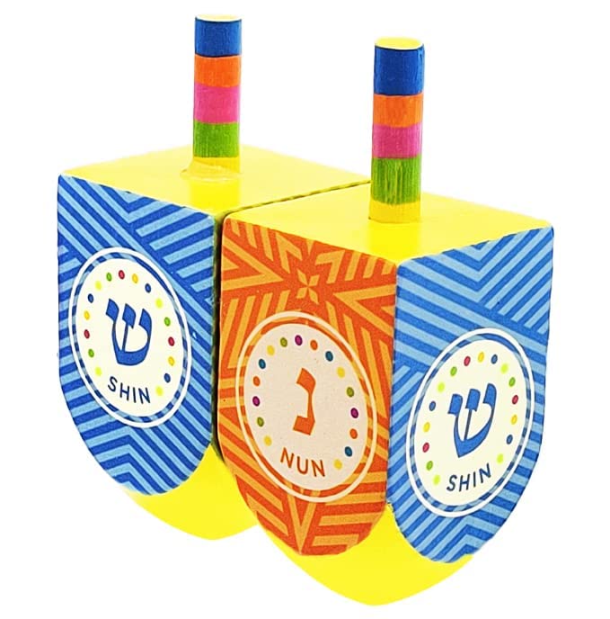 The Dreidel Company Let's Play Dreidel The Hanukkah Game 2 Multi Colored Extra Large Hand Painted Wood Dreidels… (Style 2, Pack of 2)