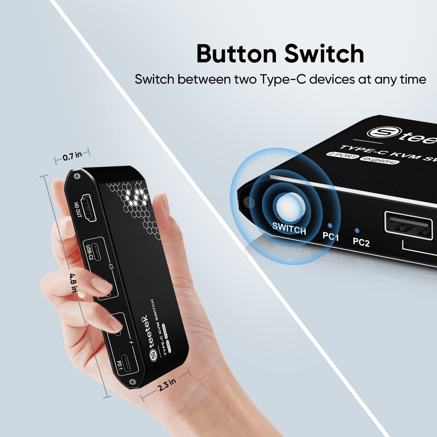 Steetek USB-C KVM Switch 2 PCs Share 1 Monitor,