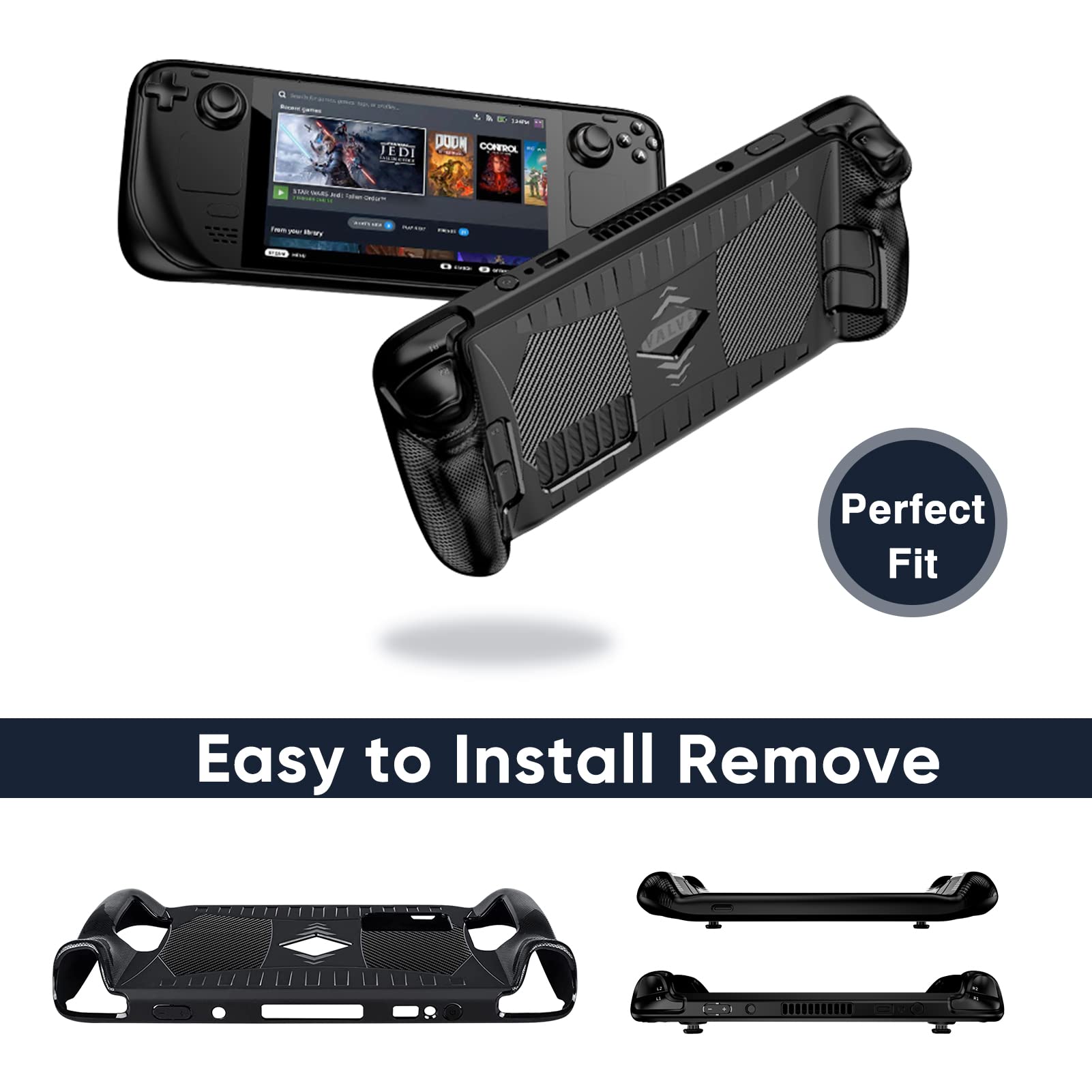 Steam Deck Case Stream Deck Case with Anti-Slip Particles, Compatible with Steam Deck Cover, Anti-Skid Anti-Collision Anti-Scratch Anti-Scratch Ergonomically Designed Anti-Drop Grip Design