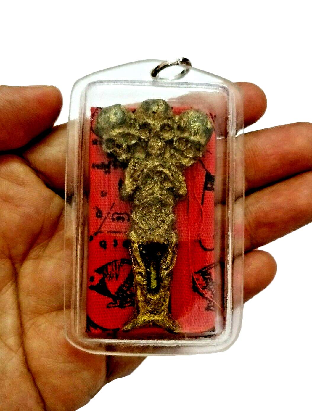 Magic kumanthong 3 headed necromancy ritual remains black magic pendant with amulet necklace & holy cloth