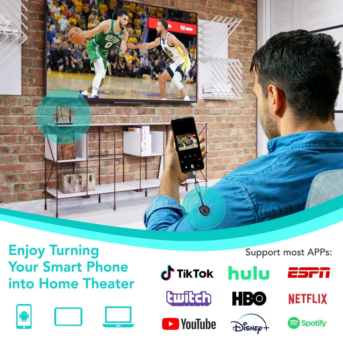 Wireless HDMI Transmitter and Receiver|4K@60Hz|165FT/50M|HDMI Dongle Wireless Adapter Extender|2.4/5GHz for DSLR Netflix Hulu Streaming Video/Audio from Laptop PC Smartphone for Conferences,Office