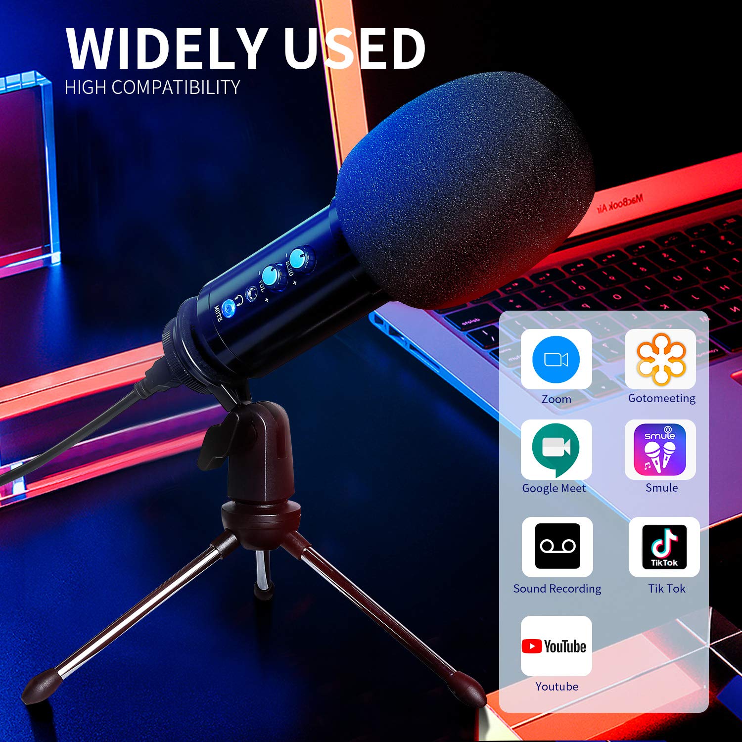 Microphone for PC and Phone, EXJOY Tripod Condenser Microphone with Type-C Adapter and 3.5mm Headphone Jack, for YouTube, Vlog, Streaming, Podcast, Games