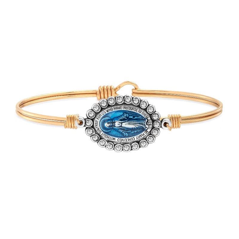 Luca + Danni Crystal Miraculous Bangle Bracelet with Blue Epoxy For Women - Brass Tone Petite Size Made in USA