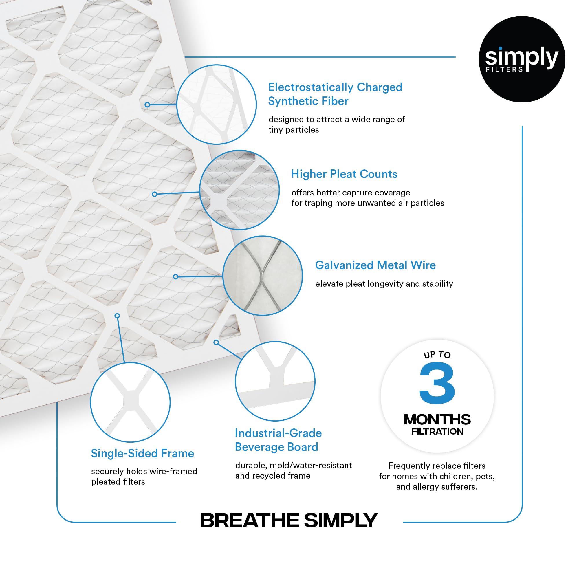 MervFilters, 20x20x1 Air Filter, MERV 8, MPR 600, AC Furnace Air Filter, 6-Pack