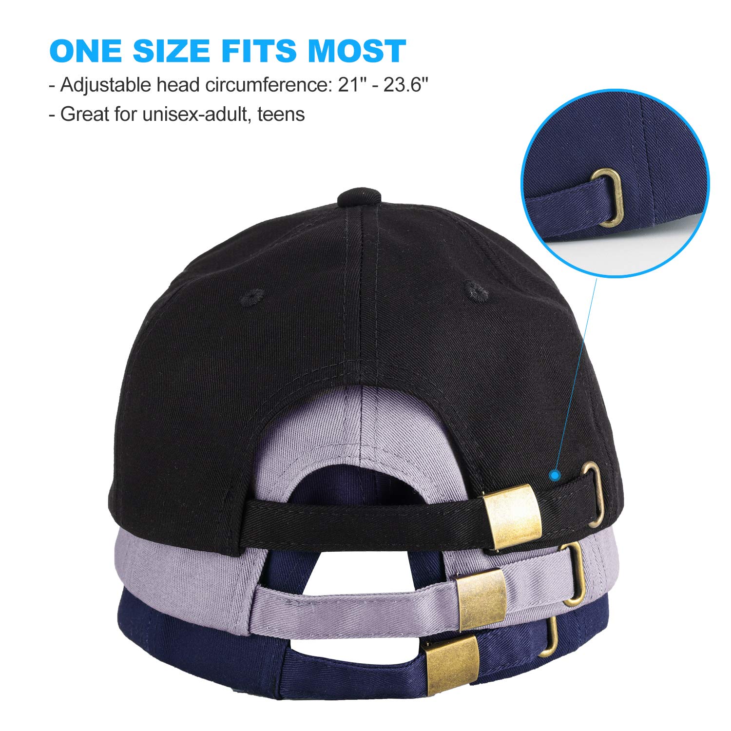 MEINICY 3PCS Plain Structured Baseball Cap, Cotton Dad Hat Fits Men Women, Adjustable Low Profile (Black+Gray+Navy)