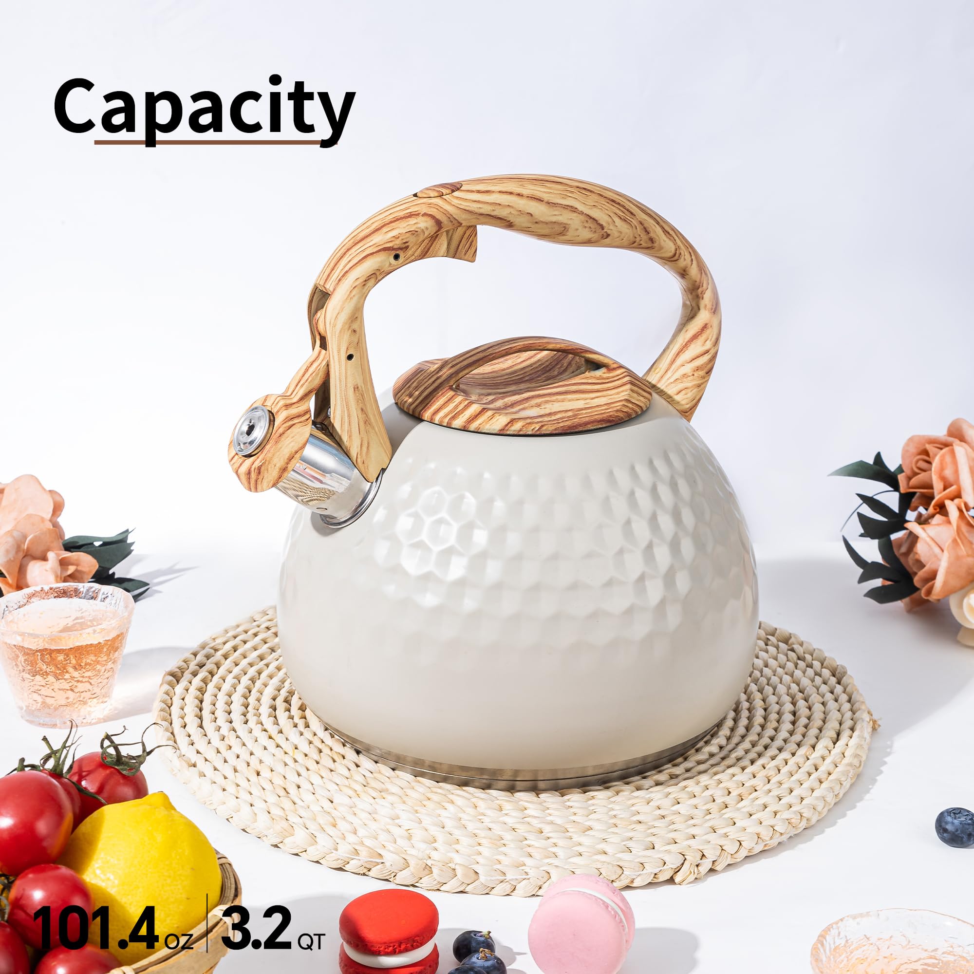 Zalnuuk Tea Kettle, Tea Pot with Cool Touch Ergonomic Handle, Tea Kettle Food Grade Stainless Steel, Tea Kettle Stovetop, Kettle Teapot, Whistling Tea Kettle, Small Tea Kettle, 3.2 Quart
