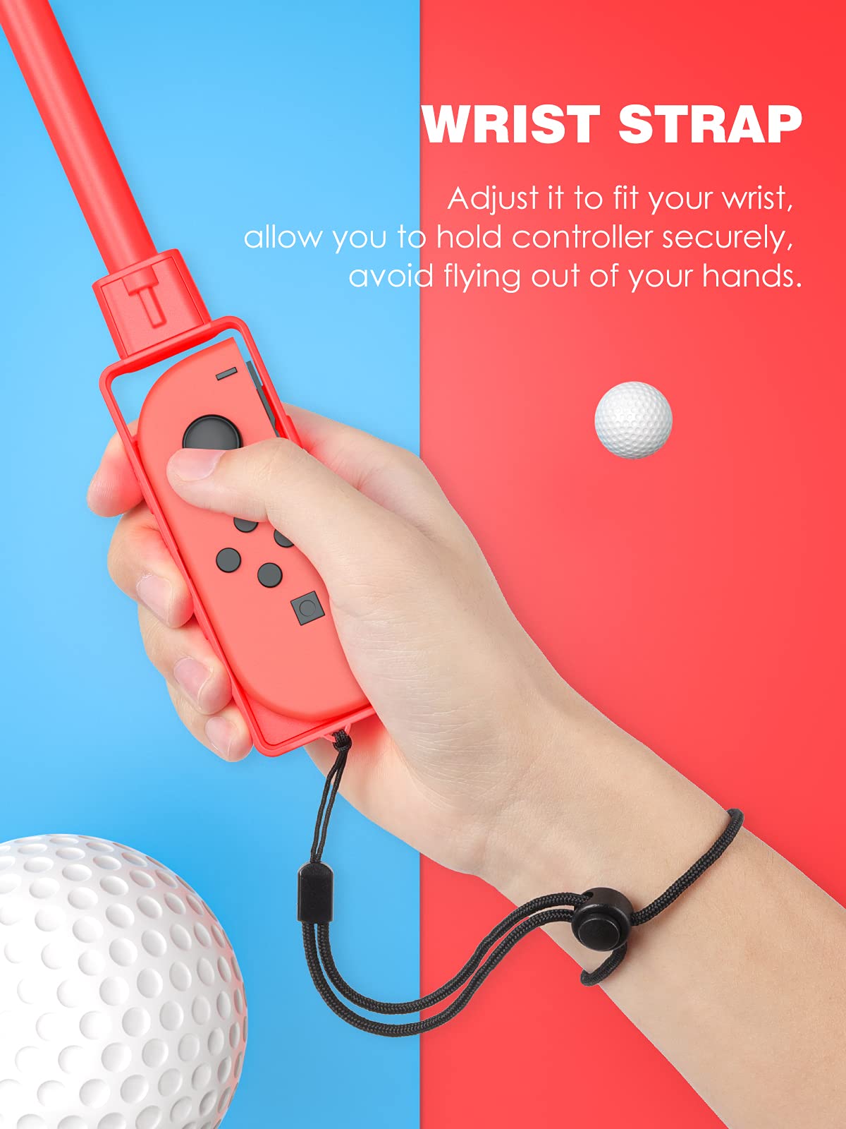 MoKo Golf Clubs Fit with Switch/Switch OLED Model (2021) Mario Golf: Super Rush Golf Handle Grips Game Accessories Kit Fit with Joy-Con Controller 2 Pack with Rotatable Golf Rod &Wrist Strap, Red+Blue