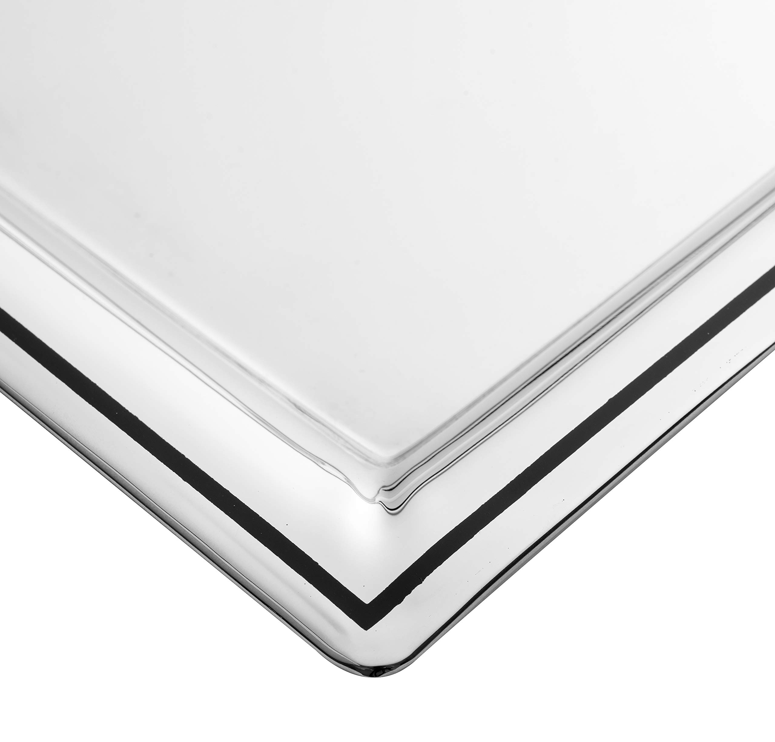 Royalty Art Fancy Serving Tray, 16” x 9.5”, Polished Silver Stainless Steel, Elegant Home Decor for Appetizers, Hor Dourves, Wine, and Event Hosting, Engraved Black Line