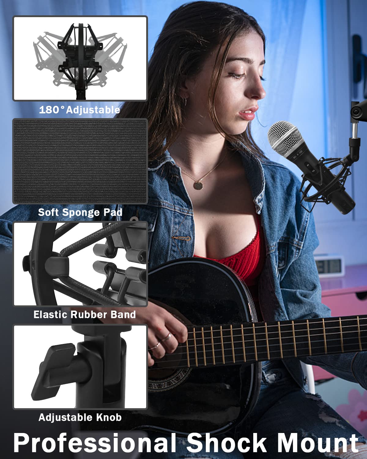 Microphone Shock Mount Mic Holder For Samson Q2U Shure SM58 ATR2100-USB Behringer Xm8500, Mic Clip Holder Mount for Diameter 28mm-32mm Dynamic Microphone Like AT2005-USB Shure PGA48 PGA58, Boseen