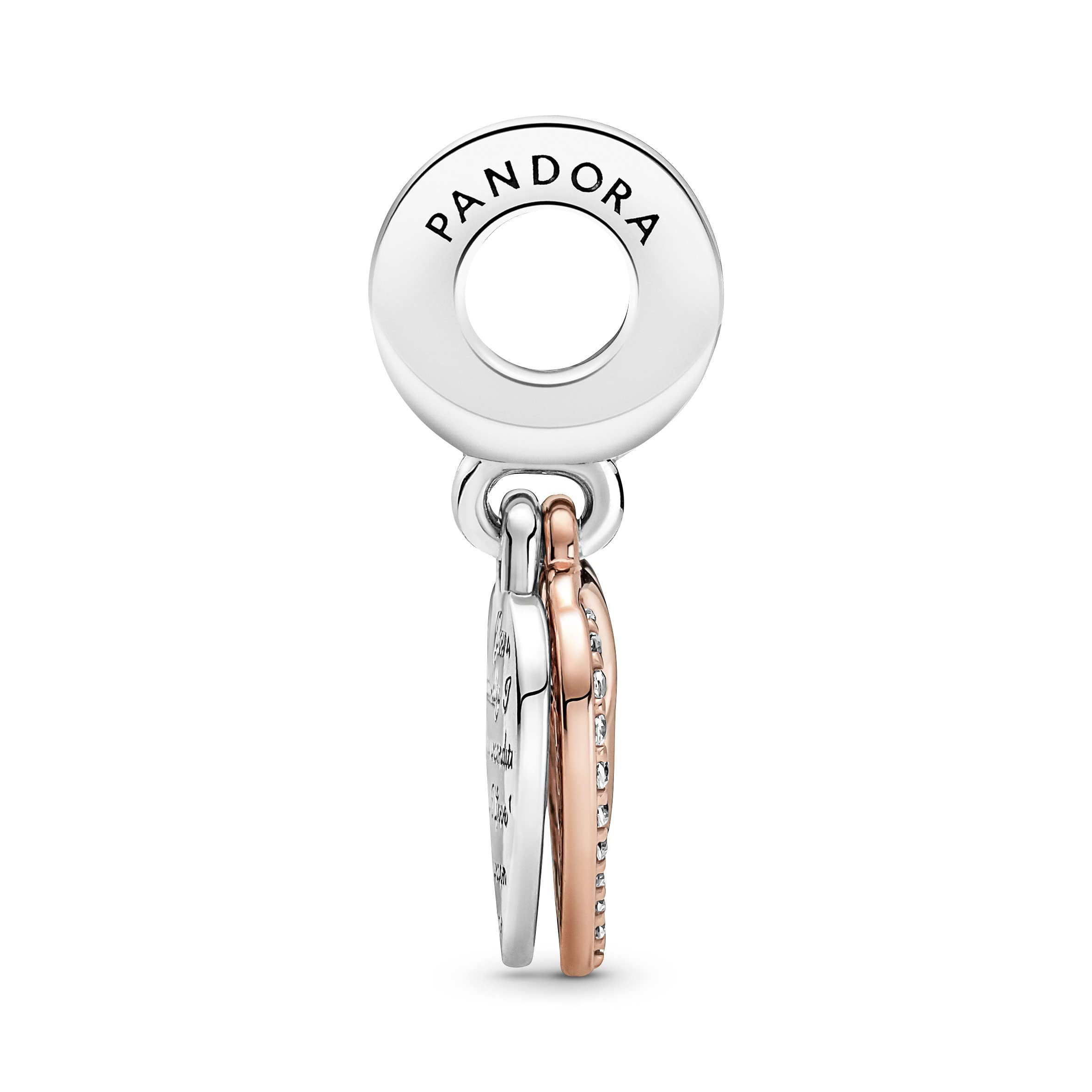 PANDORA Entwined Hearts Double Dangle Charm - Compatible with PANDORA Moments - Made with PANDORA Rose, Sterling Silver & Cubic Zirconia