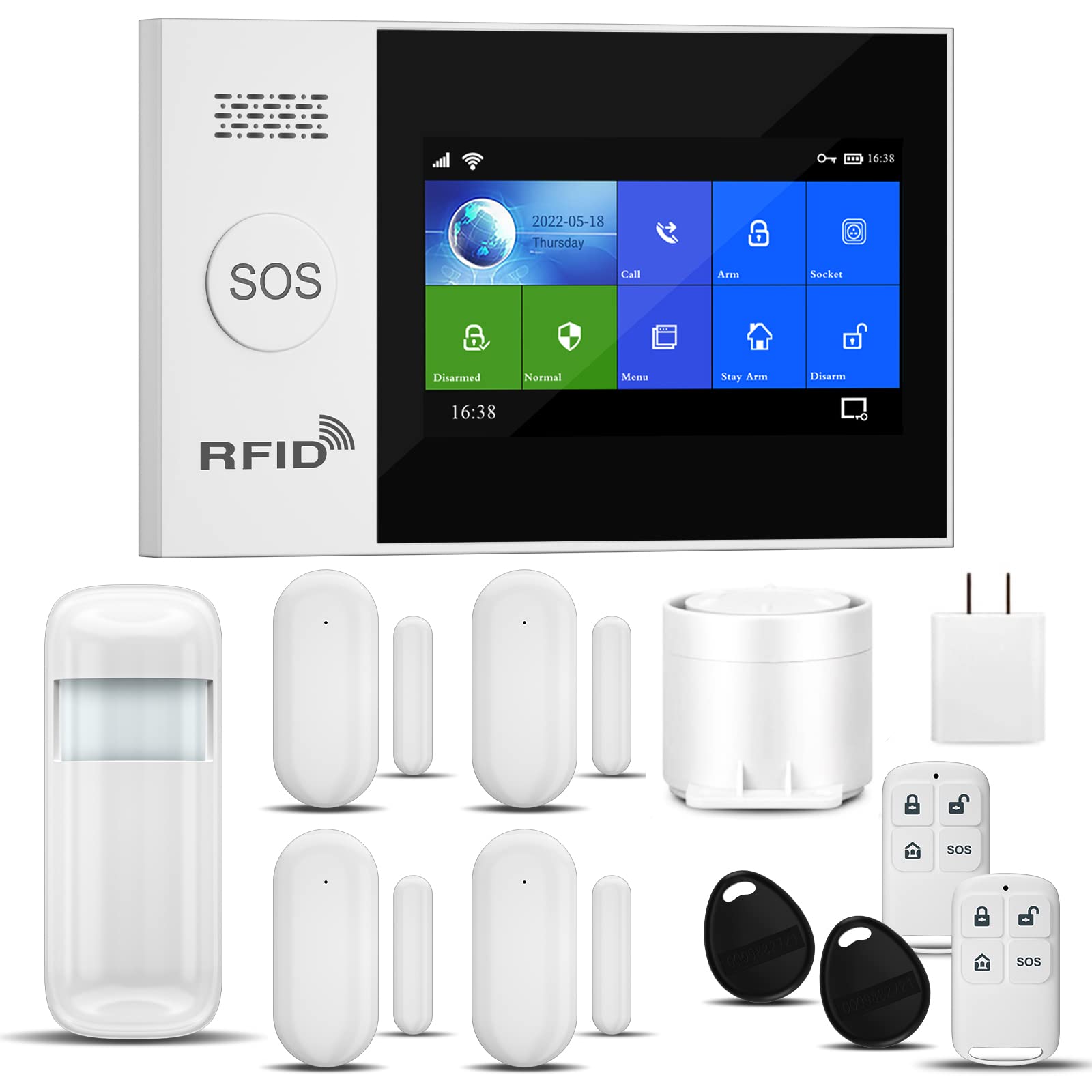TZJZ Home Alarm System -DIY Wireless 4G WiFi Burglar Alarm System kit with APP- Compatible with Alexa & Google Assistant-4.3 inch Touch Screen Panel(NO Monthly Fees+4G+WiFi)