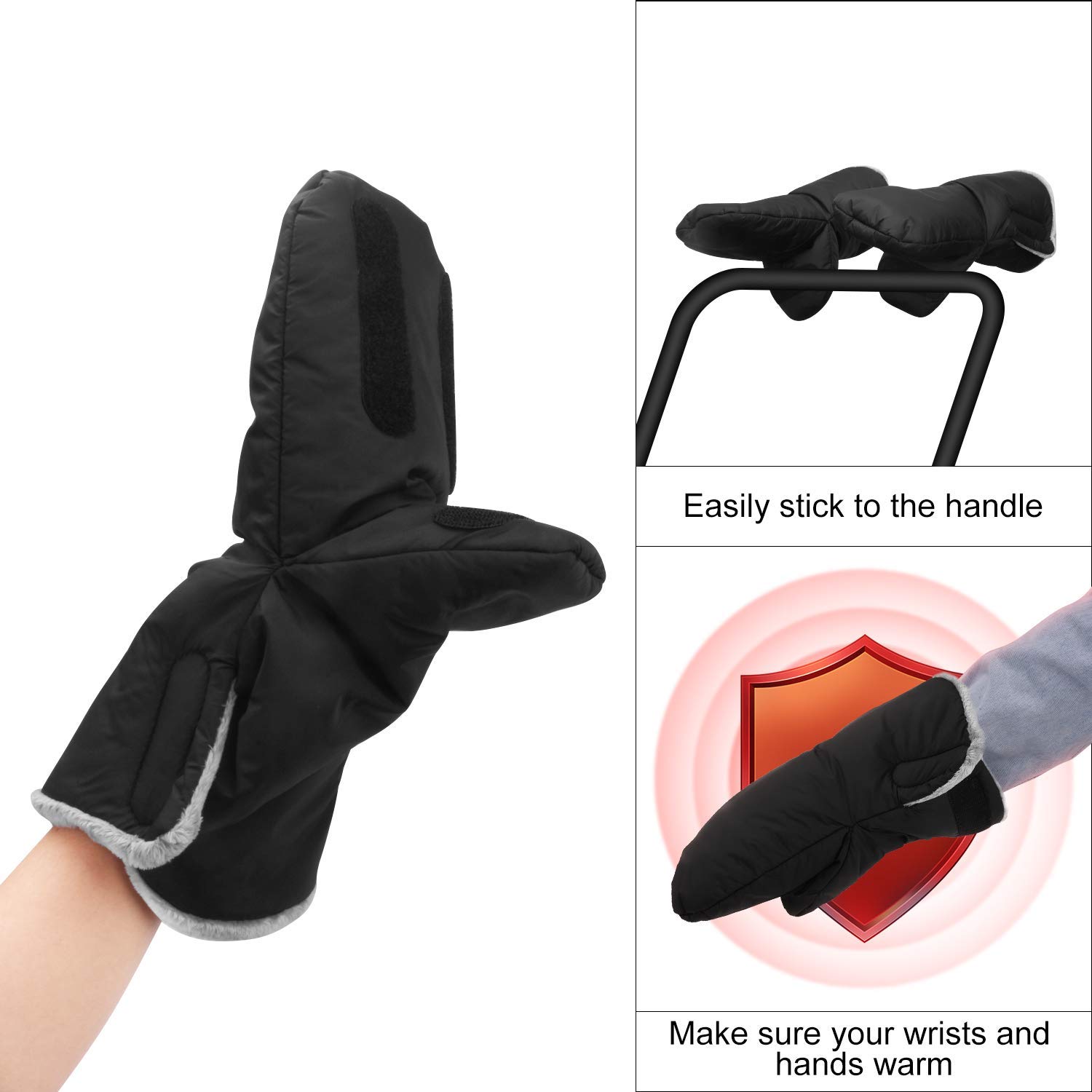 Merya Stroller Hand Muff Gloves Extra Thick Waterproof Anti-freeze Pushchair Gloves, Winter Stroller Mittens Warmer for Parents and Caregivers (Black)
