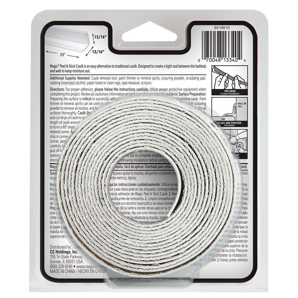 Magic Tub and Wall Peel and Caulk Strip - Create a Tight Seal Between the Bathtub and Wall to Keep Moisture Out - 1-5/8 Inch by 11 Feet - White